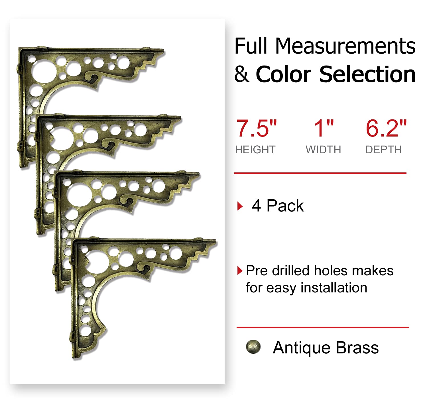 Snapklik.com : NACH Decorative Shelf Brackets, 4 Pack Of 7.5 X 1 X 6.2 ...