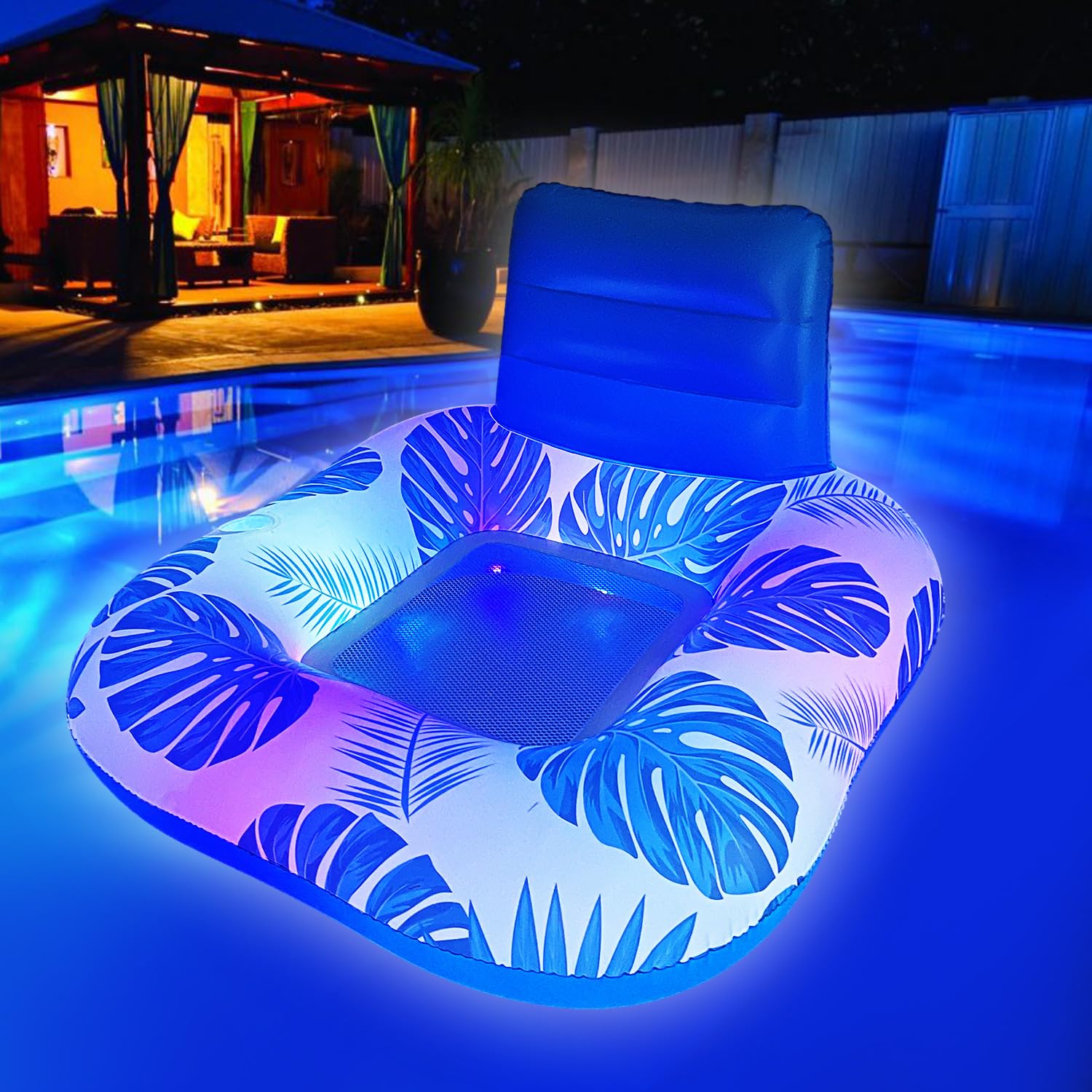 Floating Pool Chair with Solar Powered Light, XL Inflatable Pool Floats ...
