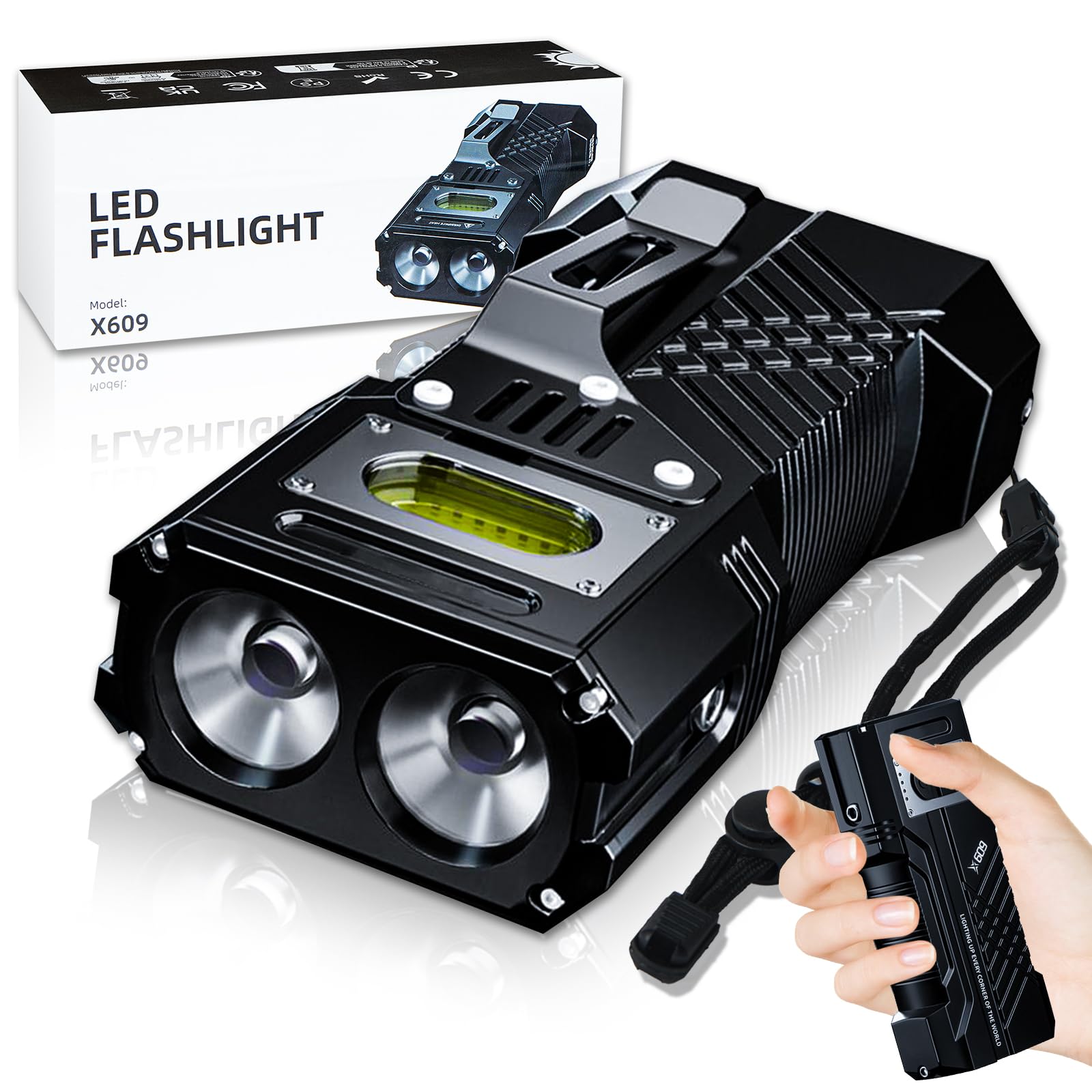 Rechargeable EDC Flat Flashlight 3000 Lumens Dual Light Sources with ...