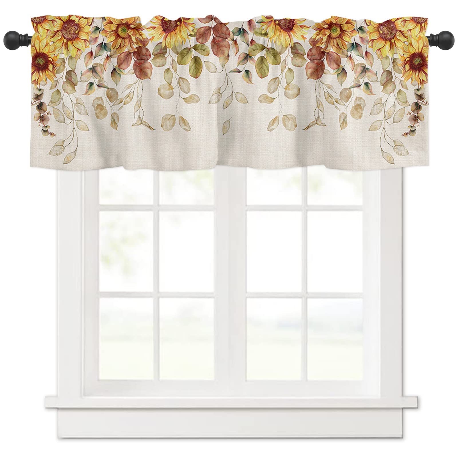 Amazon.com: Fall Sunflower Window Valance Rod Pocket Panel for Kitchen ...