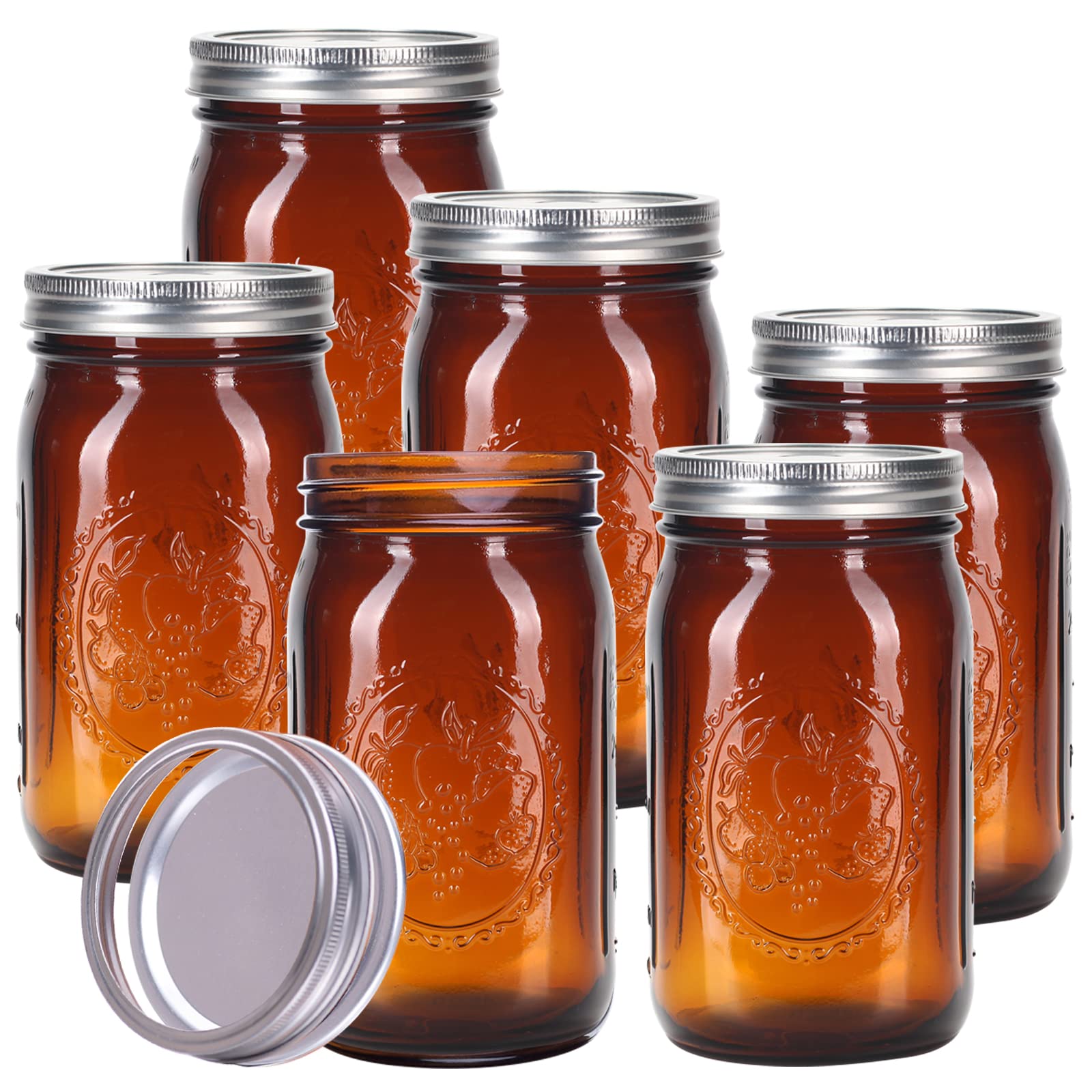 eleganttime Amber Glass Mason Jars 32 oz Wide Mouth Amber Quart Canning ...