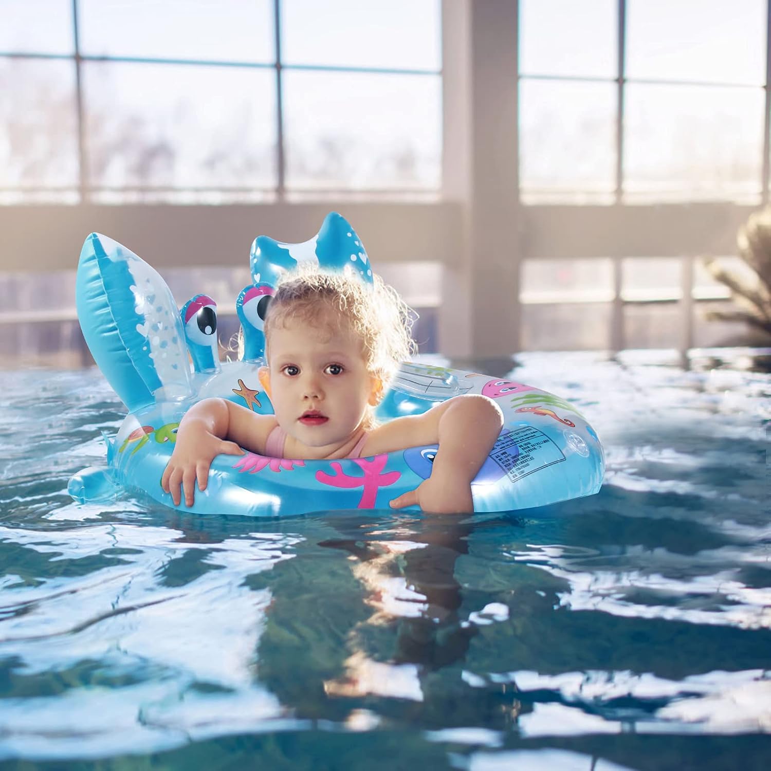 QHYK Baby Swimming Trainer Seat, Inflatable Dolphin Swim Ring, Steering ...