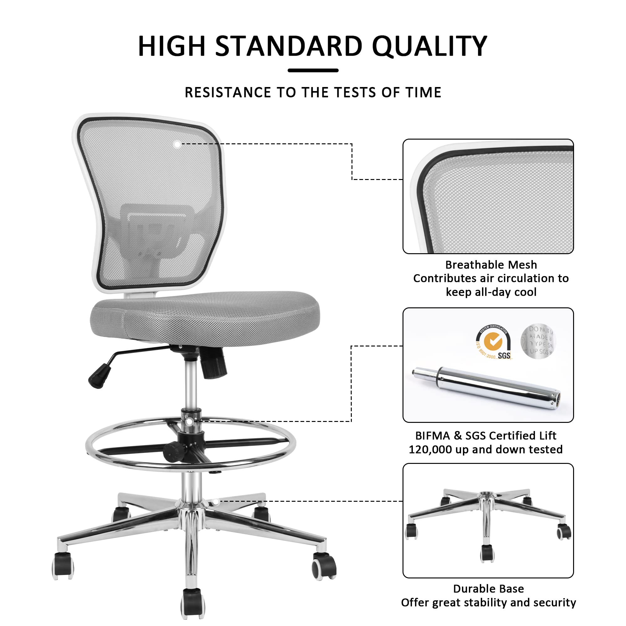 Snapklik.com : Drafting Chair, Tall Office Chair For Standing Desk ...