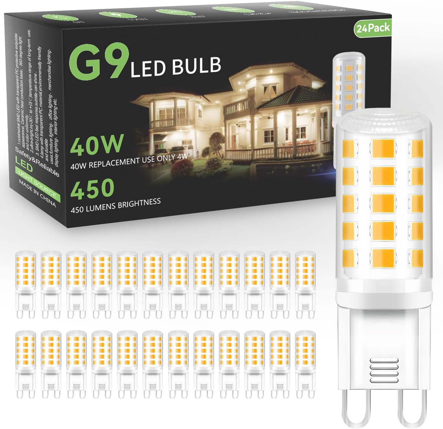 TJOY 24 Pack G9 LED Bulb 4W, 40 Watt Equivalent Halogen, 3000K Warm ...