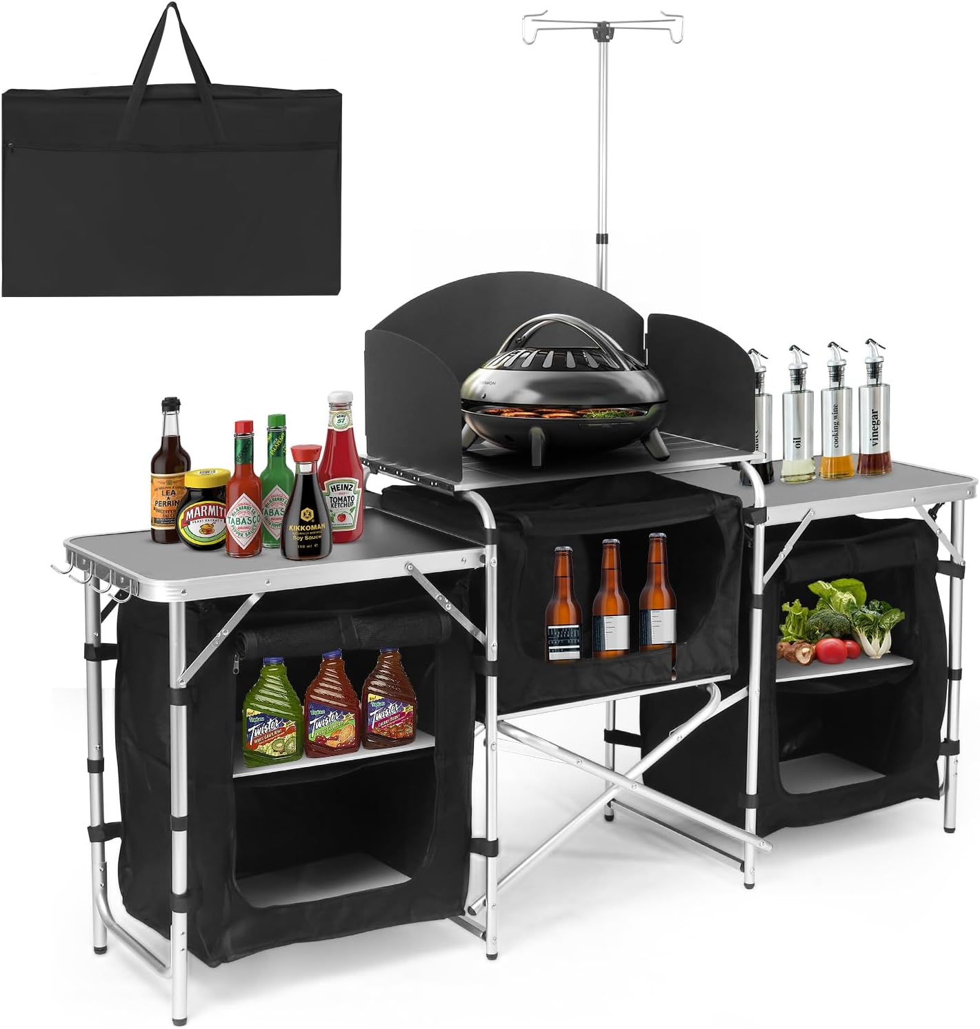 Amazon.com: Pnbfhn Camping Kitchen Table, Outdoor Cooking Table with 4 ...