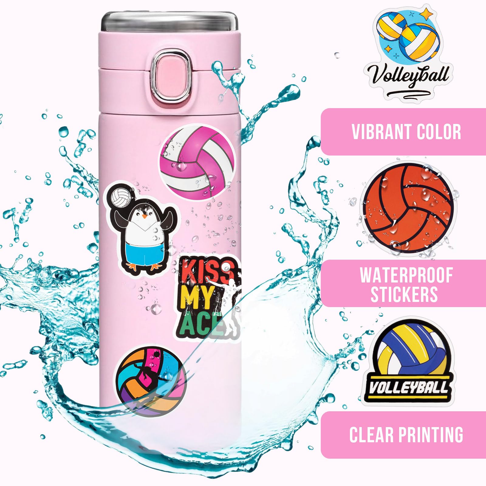 Snapklik.com : 200PCS Waterproof Volleyball Stickers - Large Vinyl ...