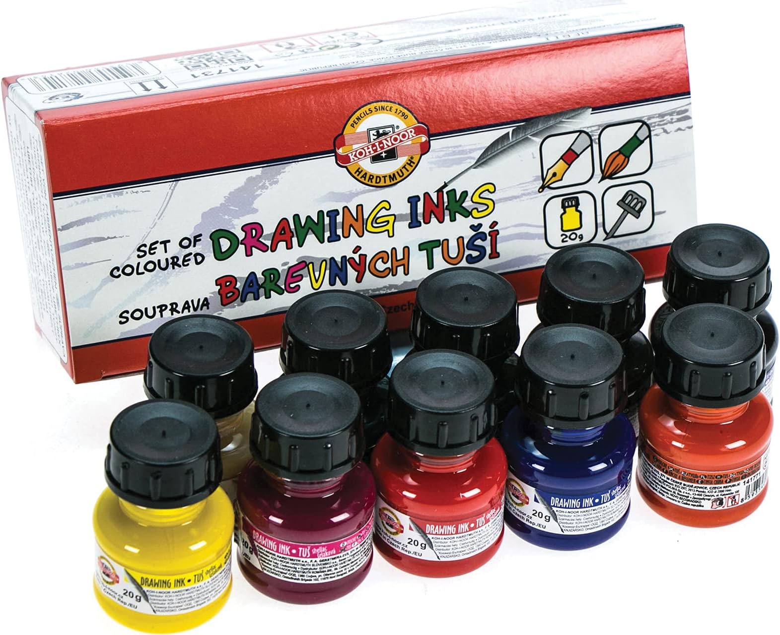 KOH-I-NOOR 10 x 20 g Set of Coloured Drawing Ink : Amazon.co.uk: Home ...