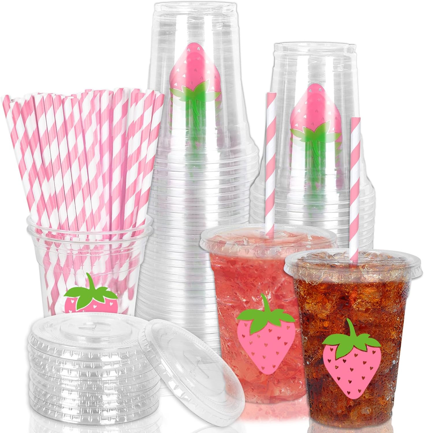 Amazon.com: Whaline 50Pcs Strawberry Disposable Plastic Cups with Lids ...