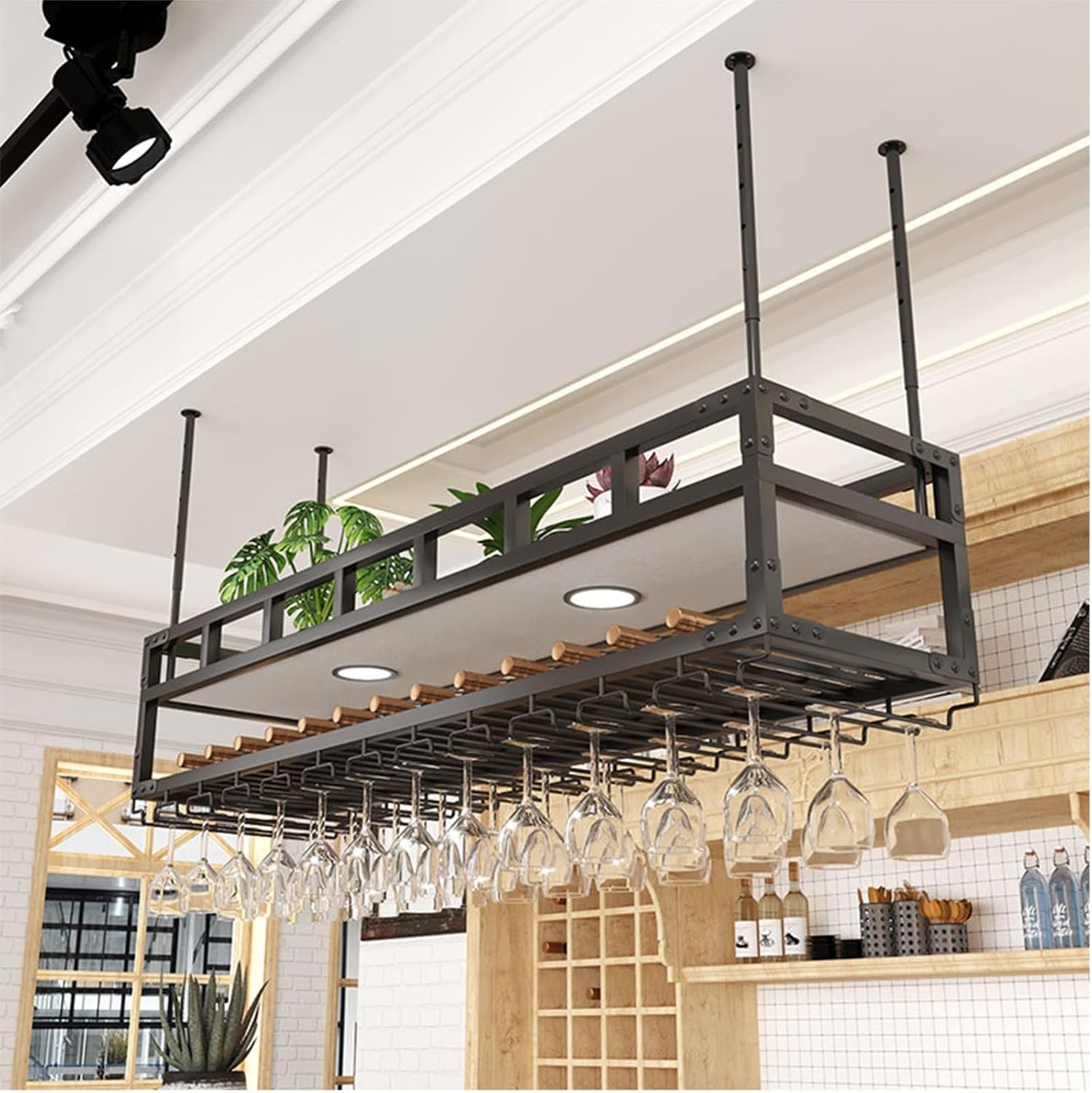 Amazon.com: DASHADAO Hanging Wine Glass Rack-Wine Rack Ceiling Wine Rack Suspension Wine Glass ...
