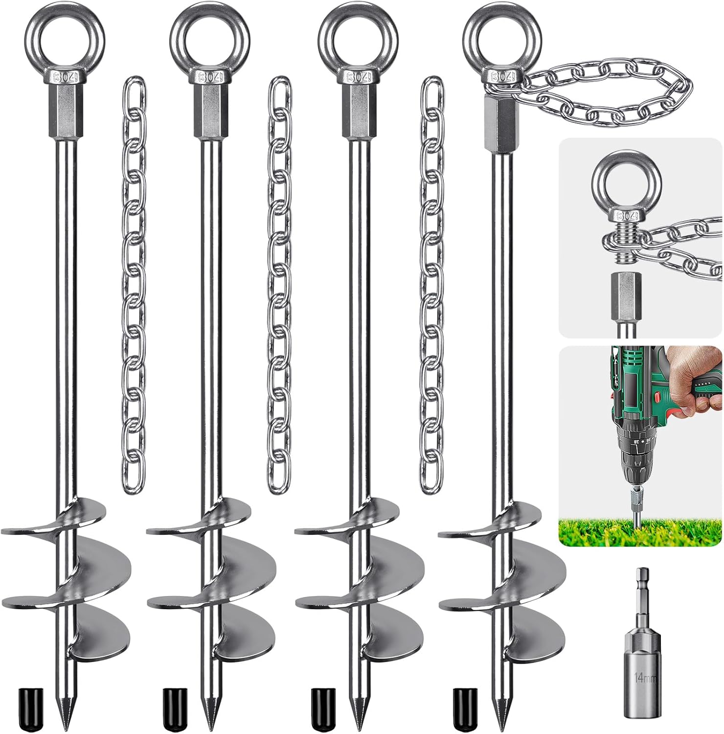 Amazon.com : Insaga 17.5'' Fully Welded Ground Anchors with Chain, 3 ...