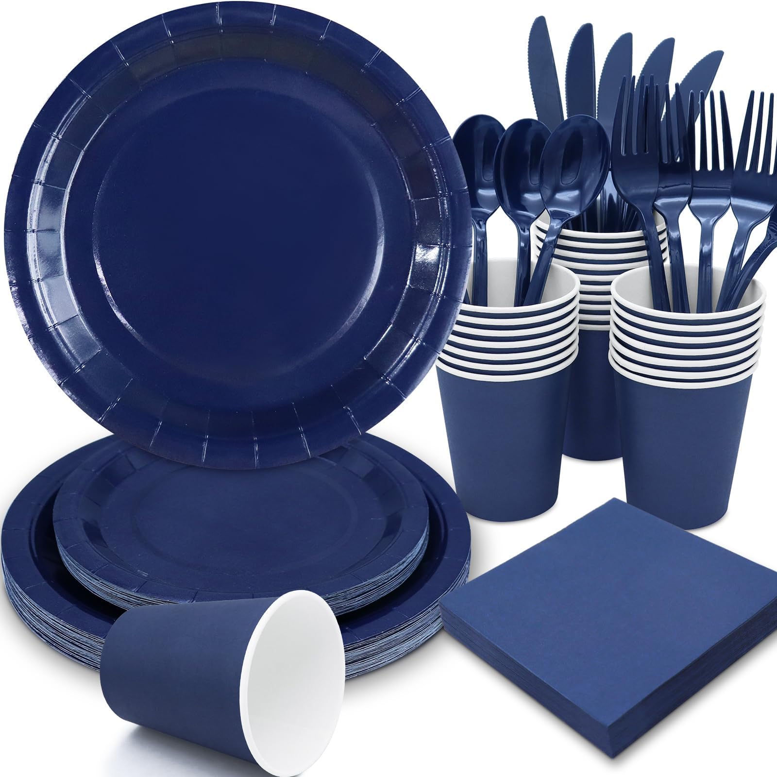 Amazon.com: Fairooth 100 Count Blue Paper Plates and Napkins Blue Party ...