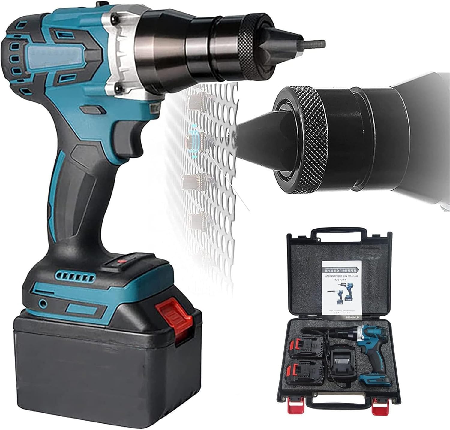 Electric Rivet Gun, 26V Automatic Rivet & Rivet Nut Kit for Cordless ...