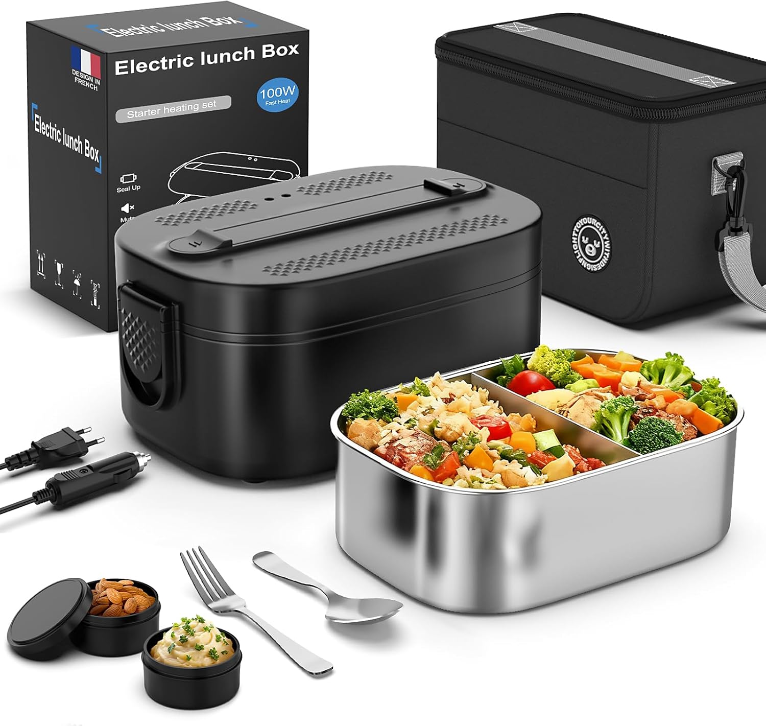 Heated Bowl, 100 W Electric Heated Lunch Box, 1.5 L Insulated Lunch Box ...