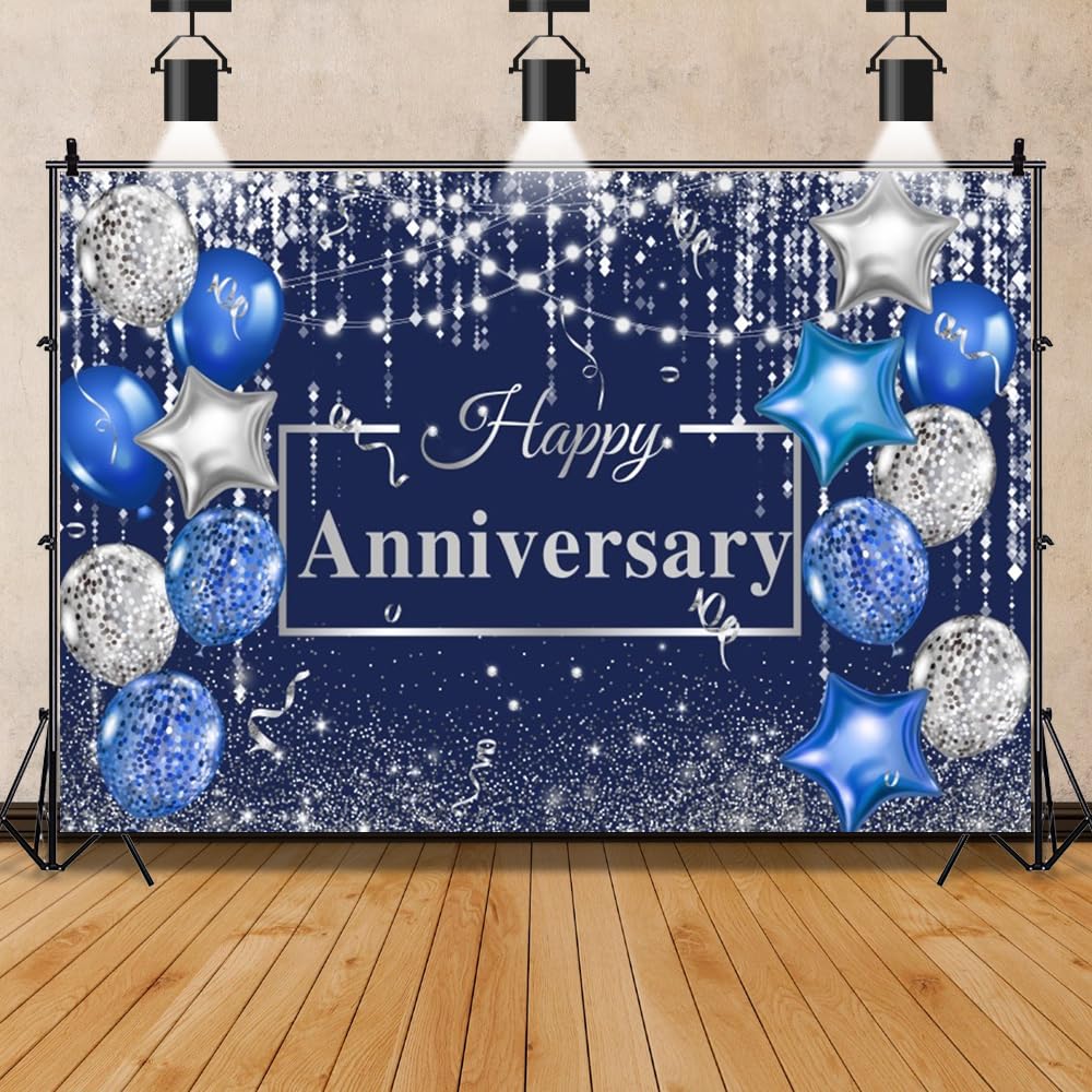 Amazon.com : ZJRBJB Happy Anniversary Backdrop 7x5ft Navy Silver ...