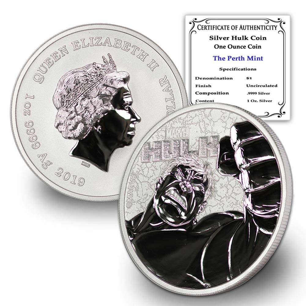 2019 1 oz Silver Marvel Series Hulk Coin Brilliant Uncirculated with ...