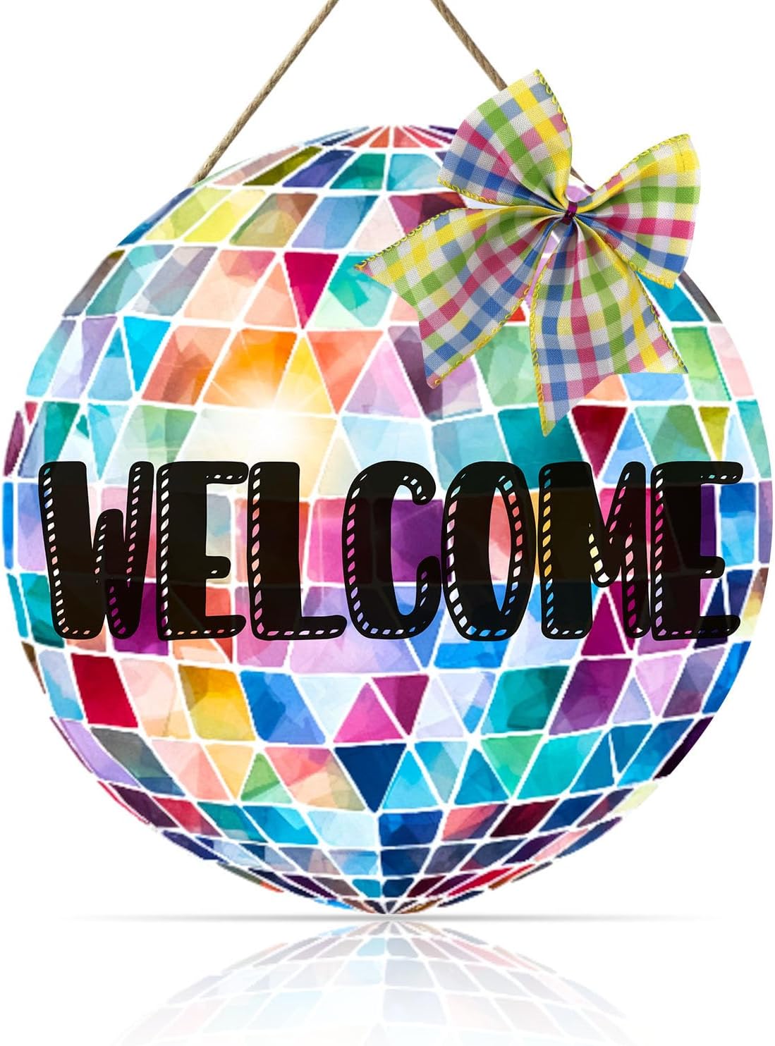 Amazon.com: OLMIXA Colorful Disco Ball with Bow Wooden Hanging Sign (11 ...