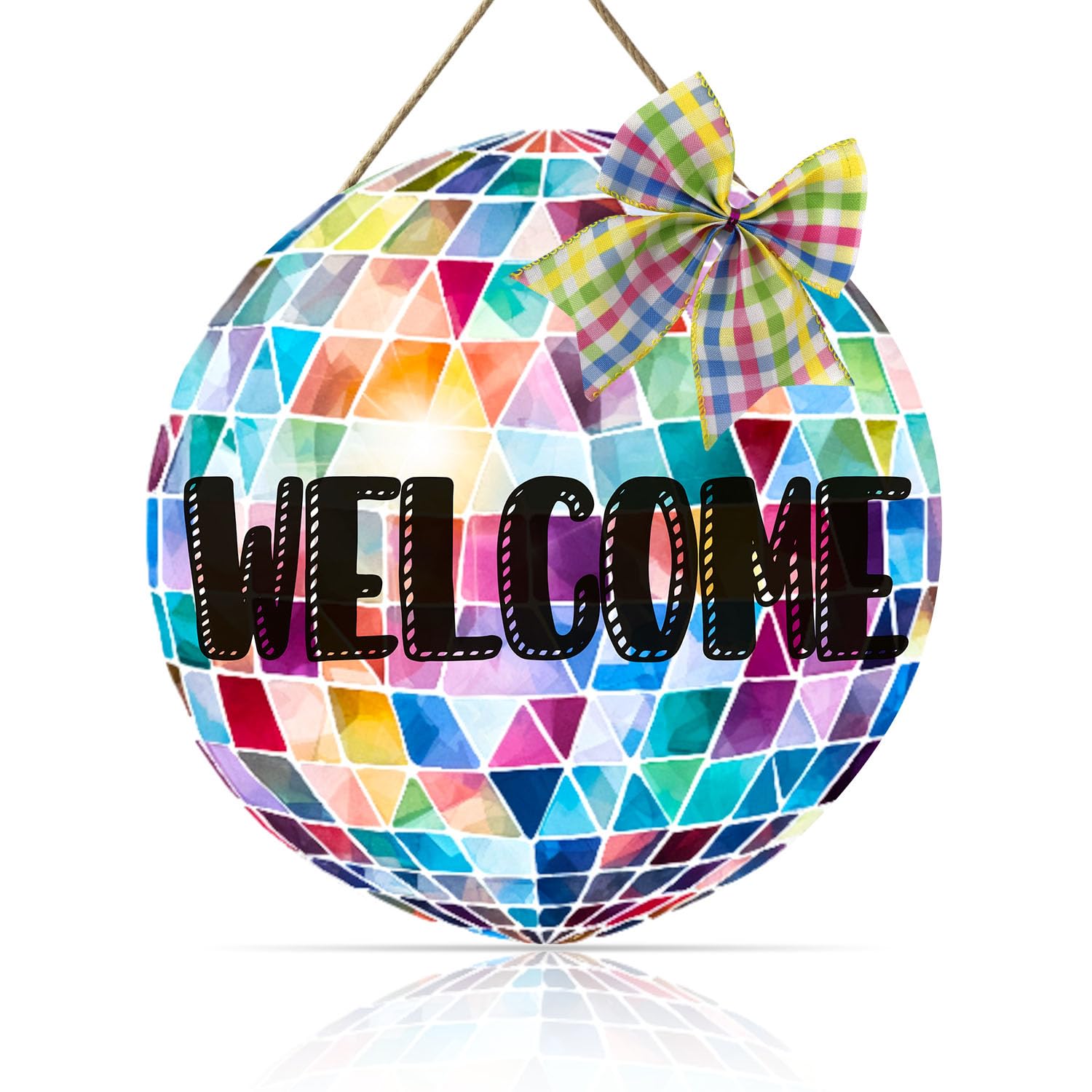 Amazon.com: OLMIXA Colorful Disco Ball with Bow Wooden Hanging Sign (11 ...