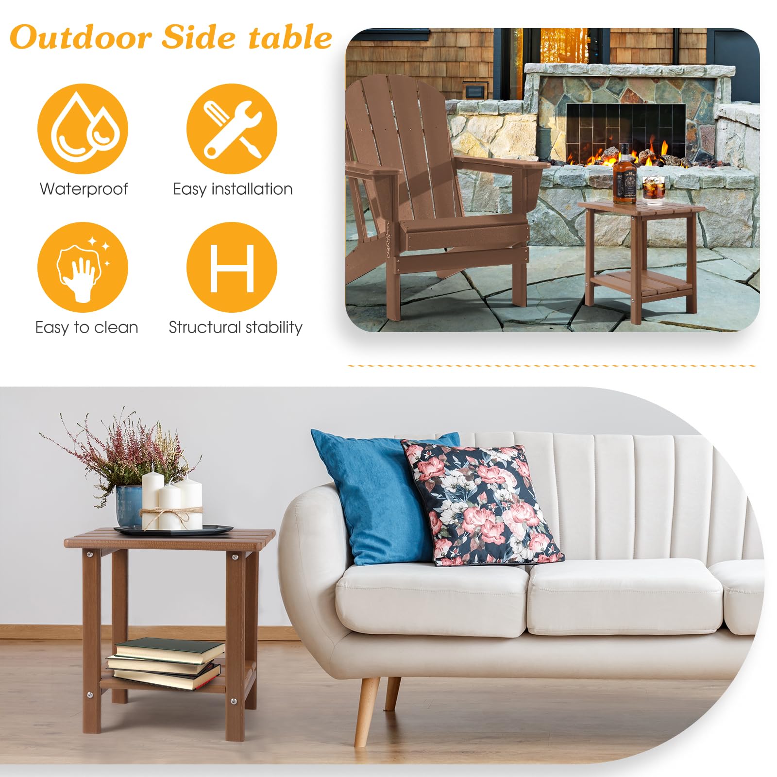 Snapklik.com : Adirondack Outdoor Side Table, 2-Tier Sturdy Patio End ...