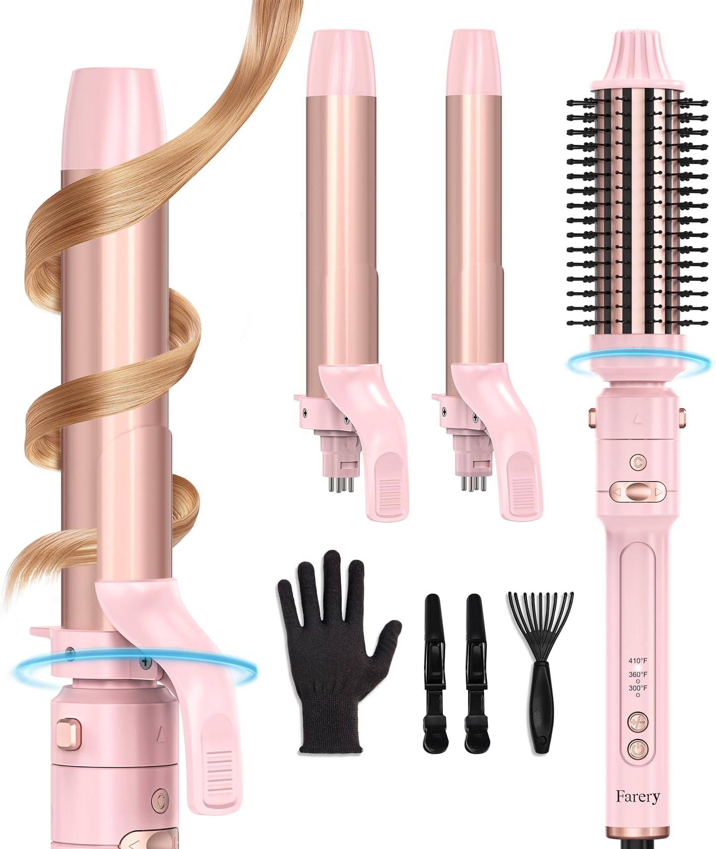 Amazon.com: FARERY 1/1.25/1.5 inch Rotating Curling Iron Curling Brush ...