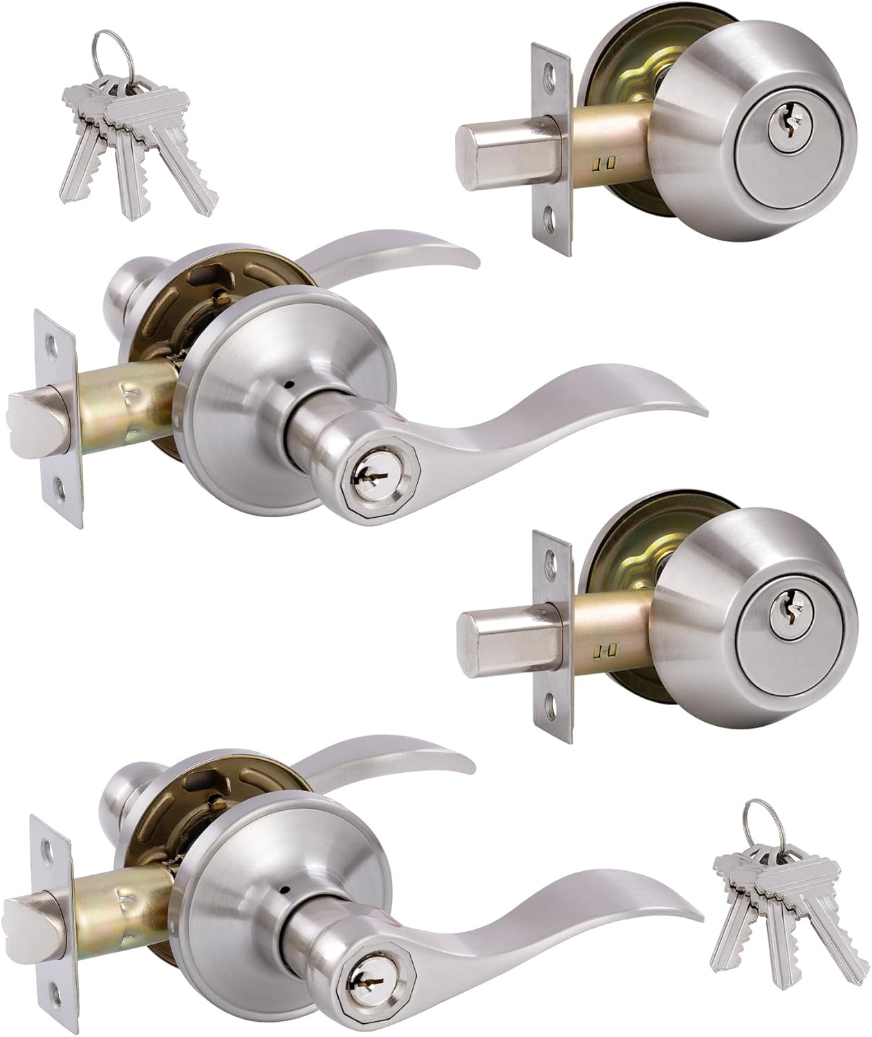 (2 Pack) Keyed Alike Front Door Lever Lockset with Single Cylinder ...