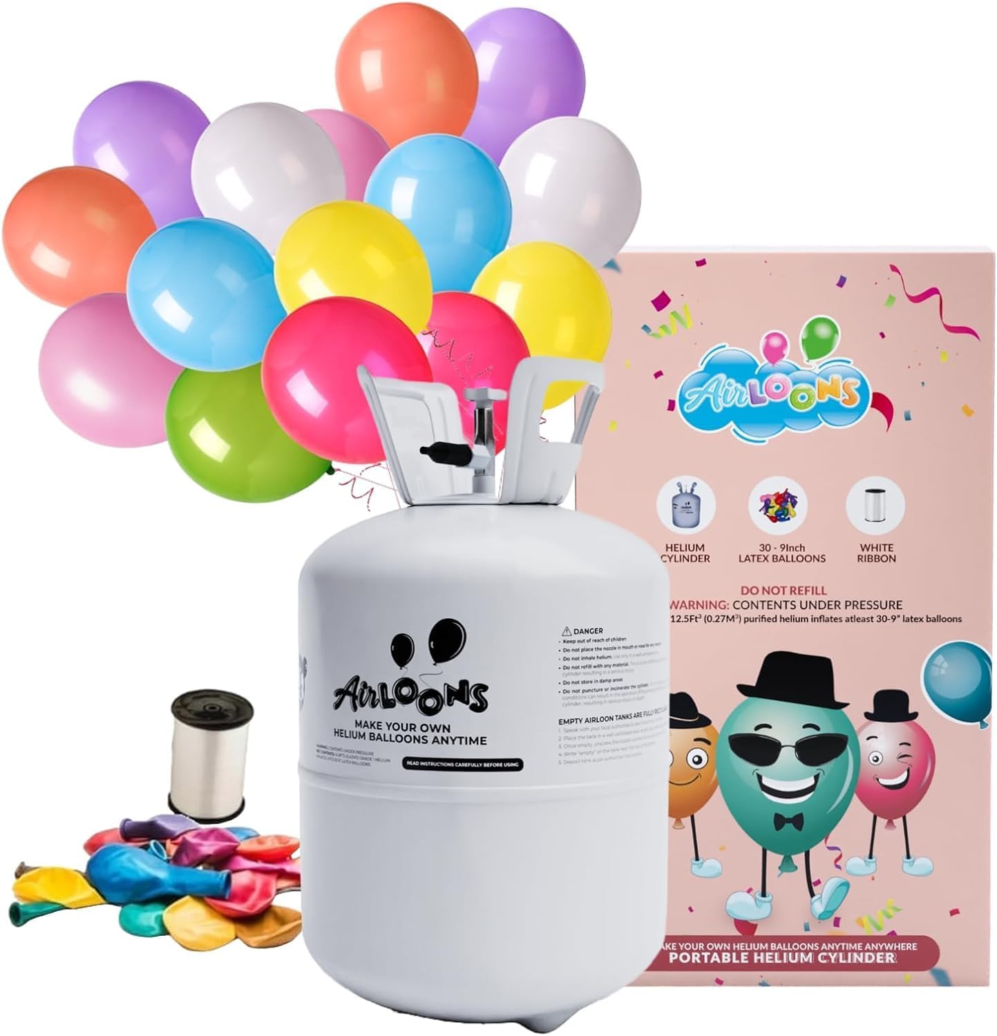 Amazon.com: Airloons Helium Tank Balloon Kit with 50 Balloons - 9Inch Latex Balloons | Portable ...