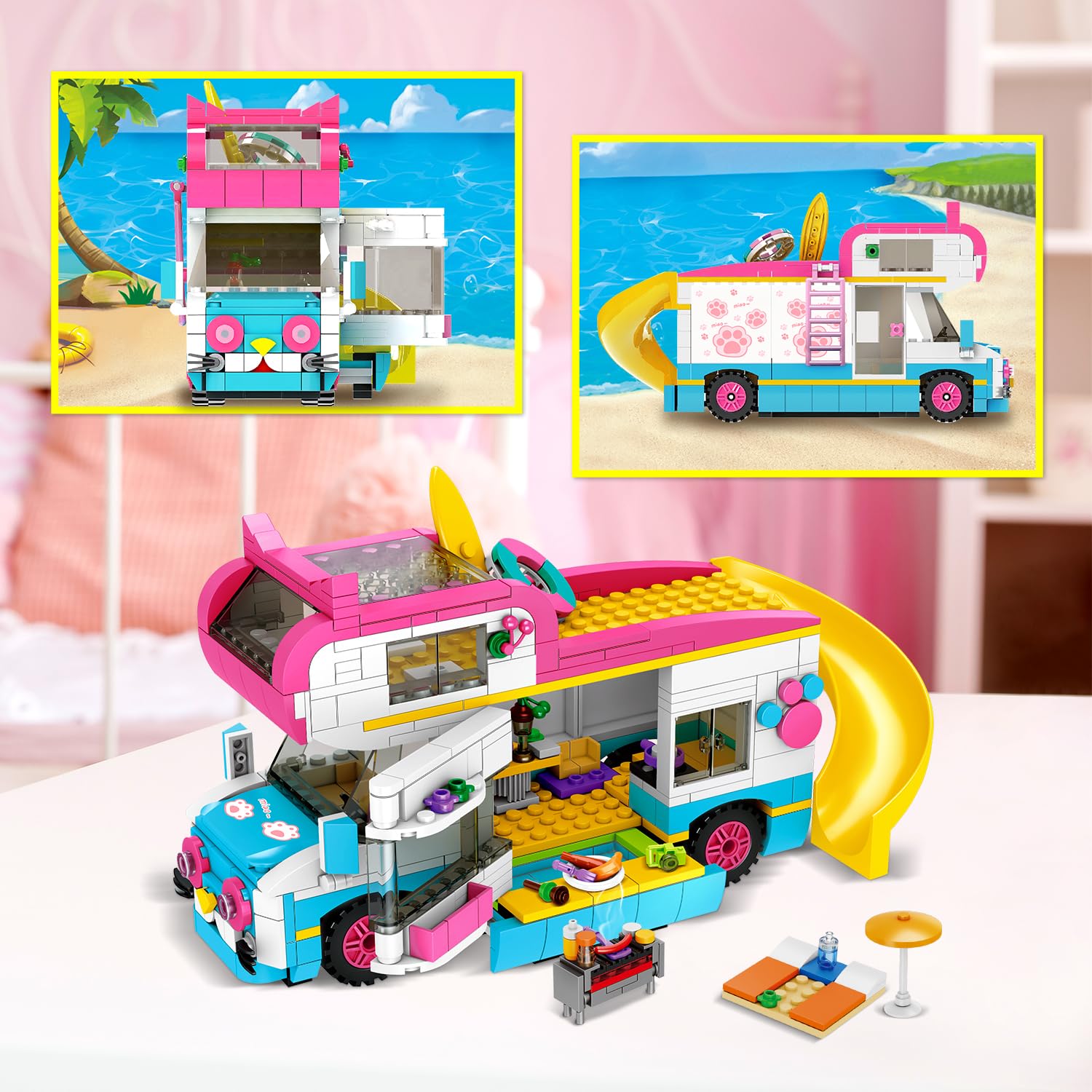 Snapklik.com : HOGOKIDS 3-in-1 Girls Camper Van Building Set - 494PCS ...