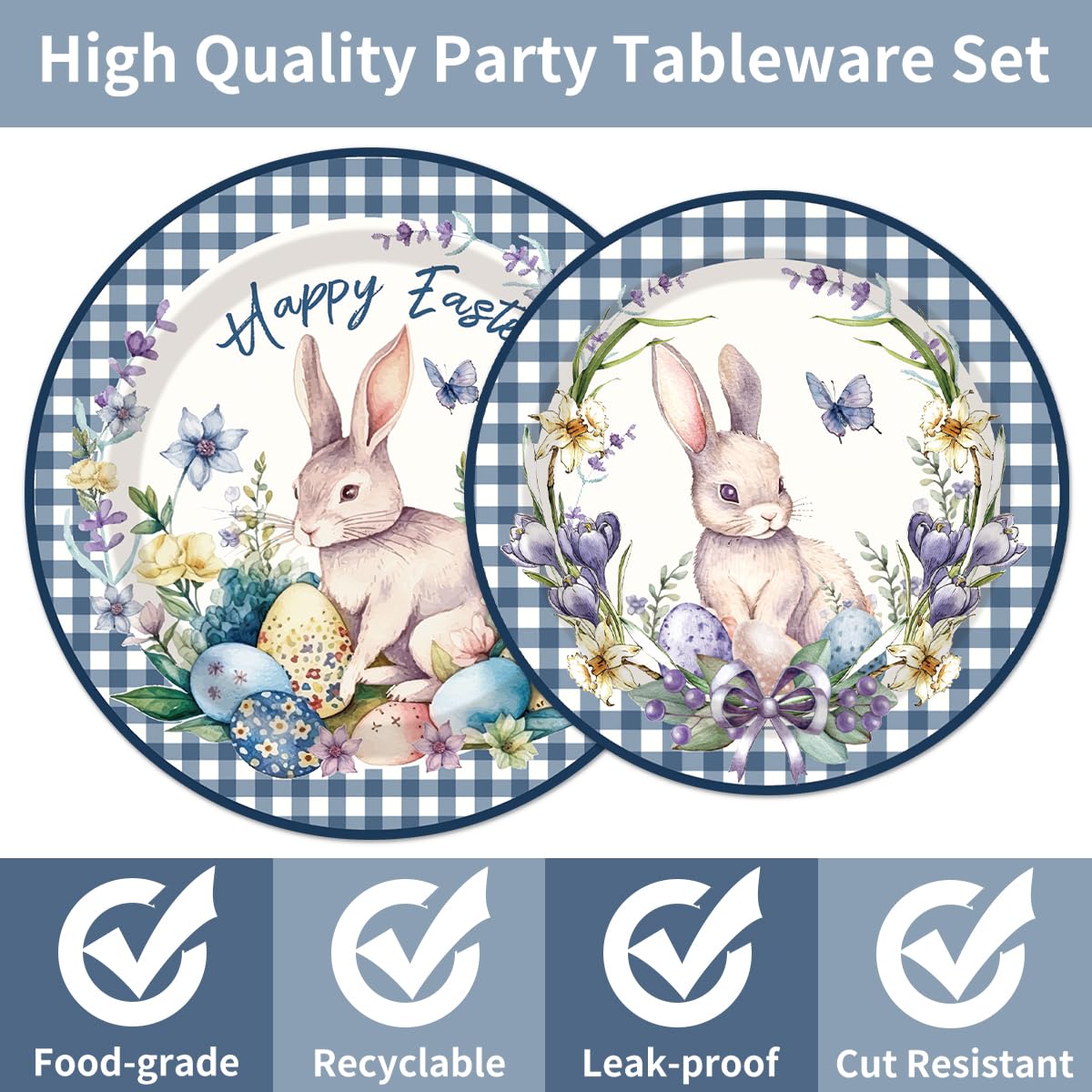 96Pcs Easter Party Decorations Tableware Set Happy Easter Paper Plates ...
