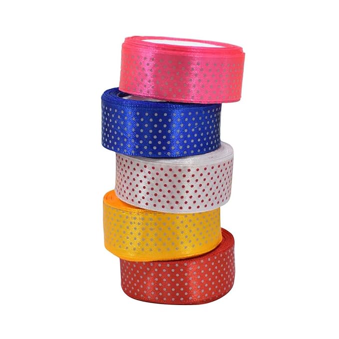 Asian Hobby Crafts Dotted Satin Ribbon 1” Inch Wide, Roll Length 10 ...