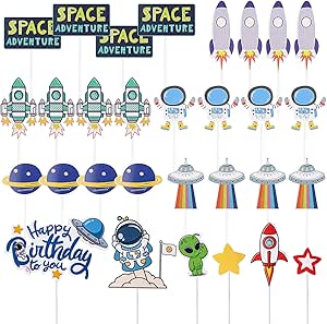30 Space Cake Plug-Ins - Astronaut Spaceship Rocket Plug-in Set ...