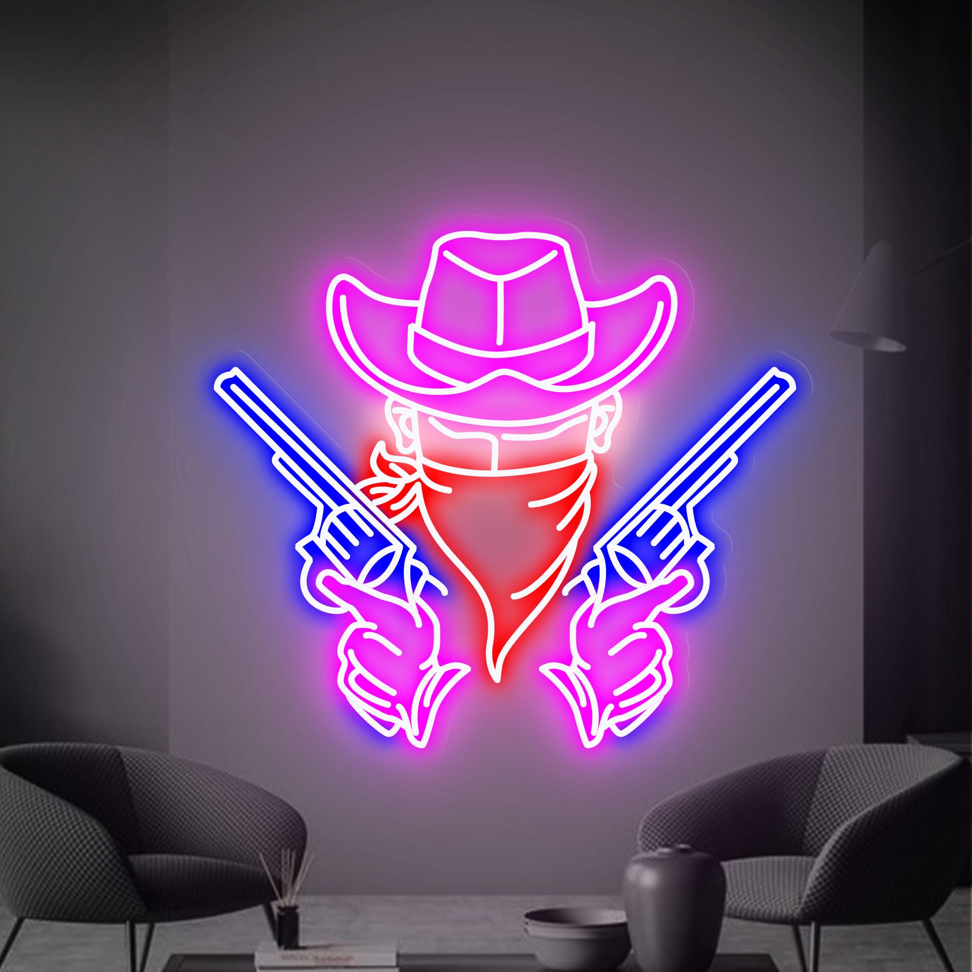 Amazon.com : Ralote-Custom neon sign, Cowboy and Double Guns Neon Sign ...