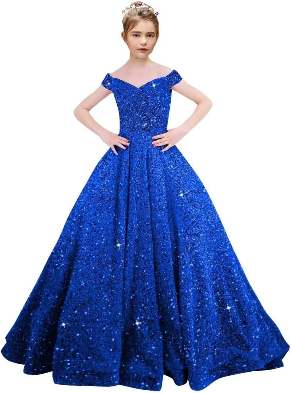 Amazon.com: SXRJK Royal Blue Pageant Dresses for Girls with Petticoat ...