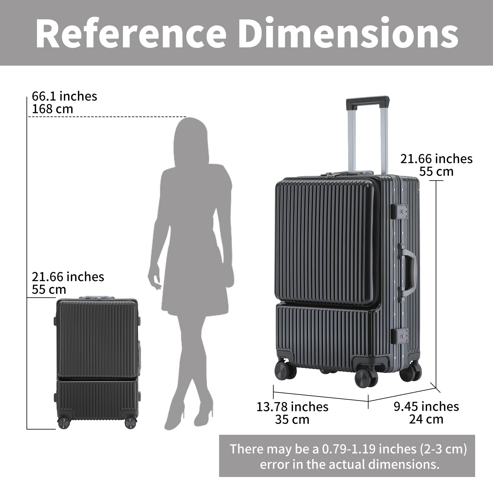 YUNASAY Front Compartment Aluminum Frame Carry on Luggage 22x14x9 ...