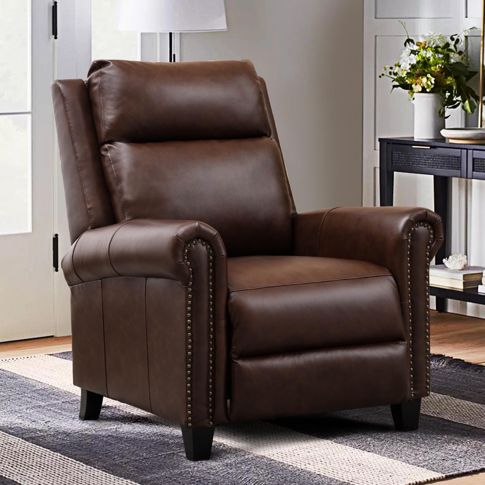 Amazon.com: HULALA HOME Genuine Leather Recliner Chair, Traditional ...