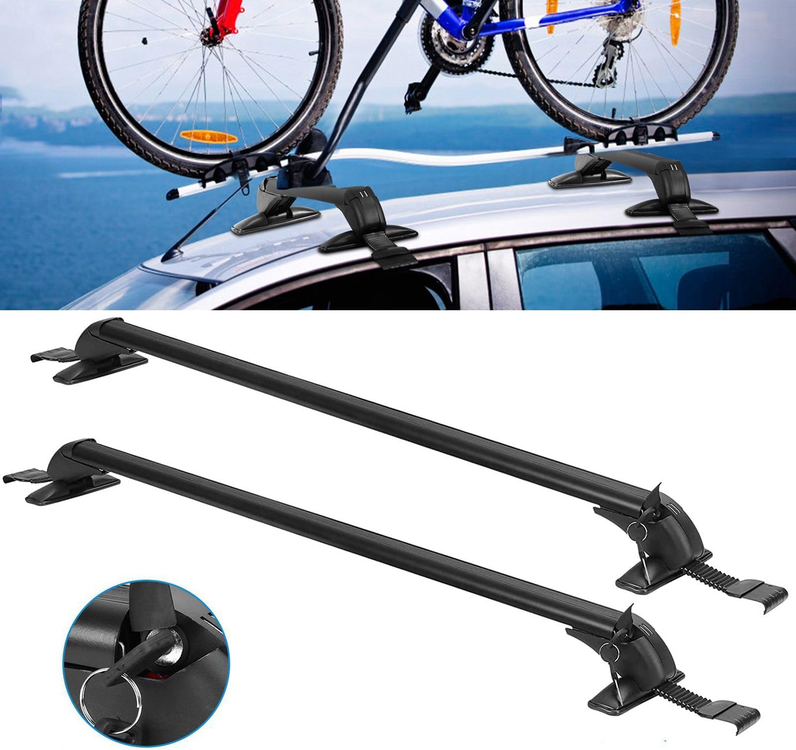 TeqHome Universal Roof Rack Cross Bars, 48" Aluminum Lockable Car Top ...