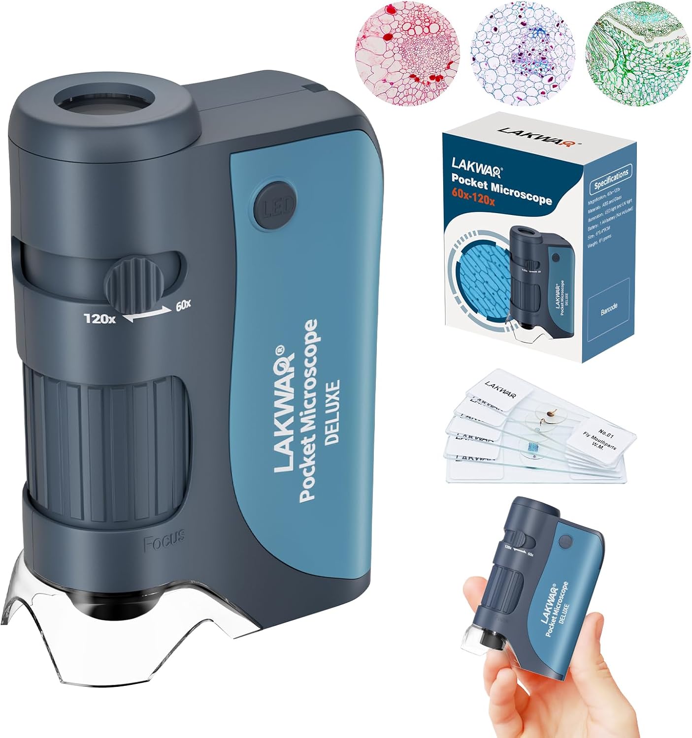 LAKWAR 60x-120x Mini Pocket Microscope for Kids Adults, Portable ...