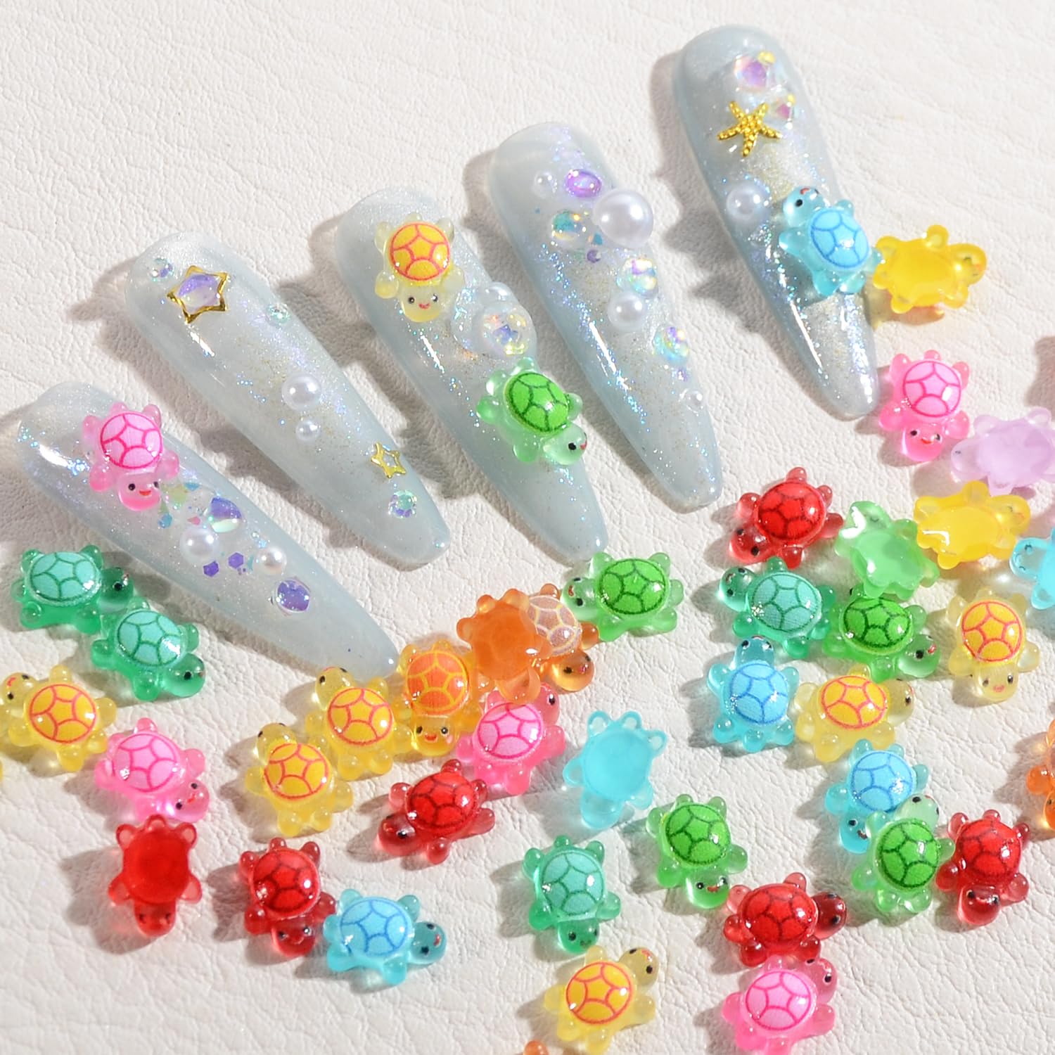 Amazon.com: 100PCS Resin Sea Turtle Nail Charms 7 Colors Mixed Cute ...