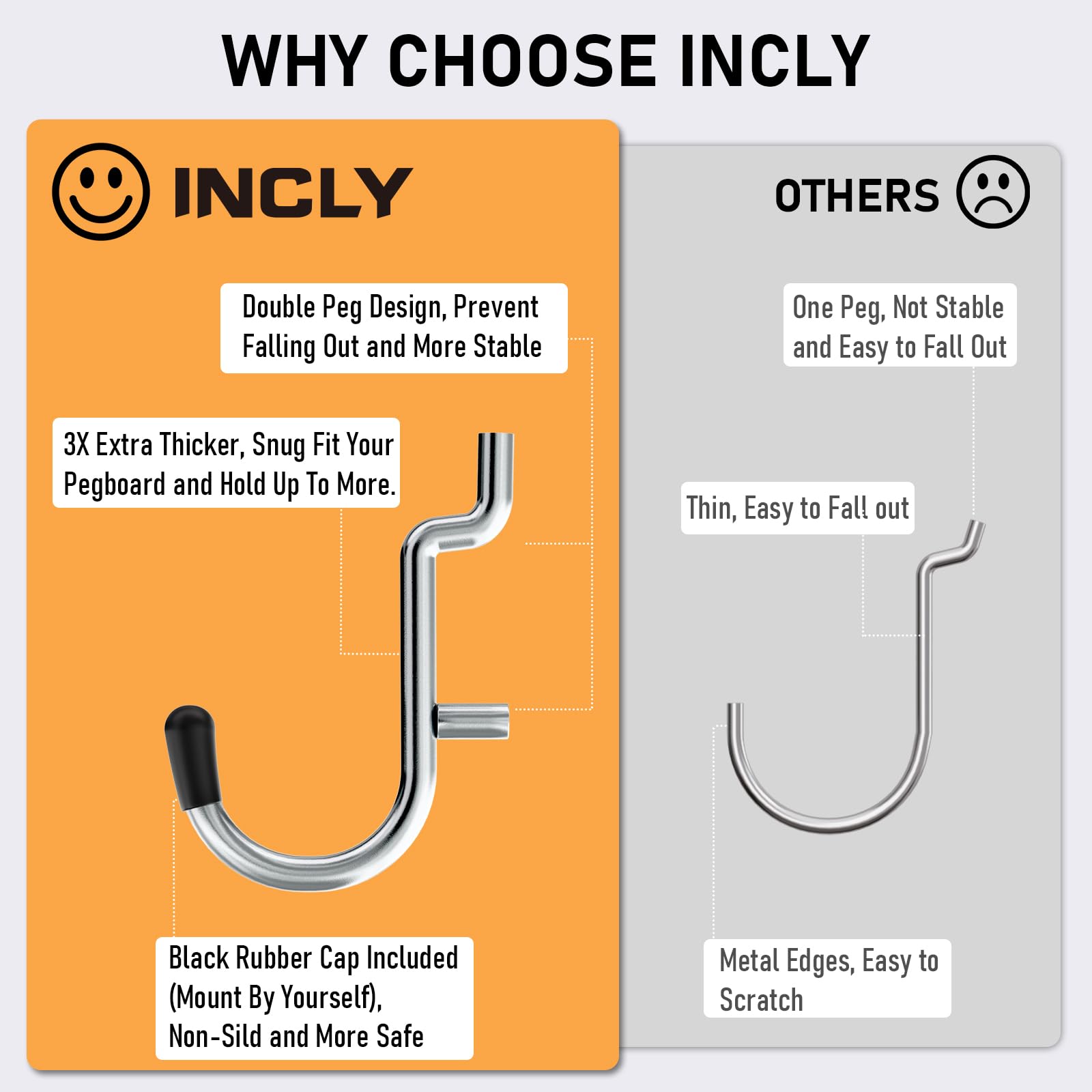 Snapklik.com : INCLY 176PCS Extra Thick Pegboard Hooks Set, 1/4" Heavy ...