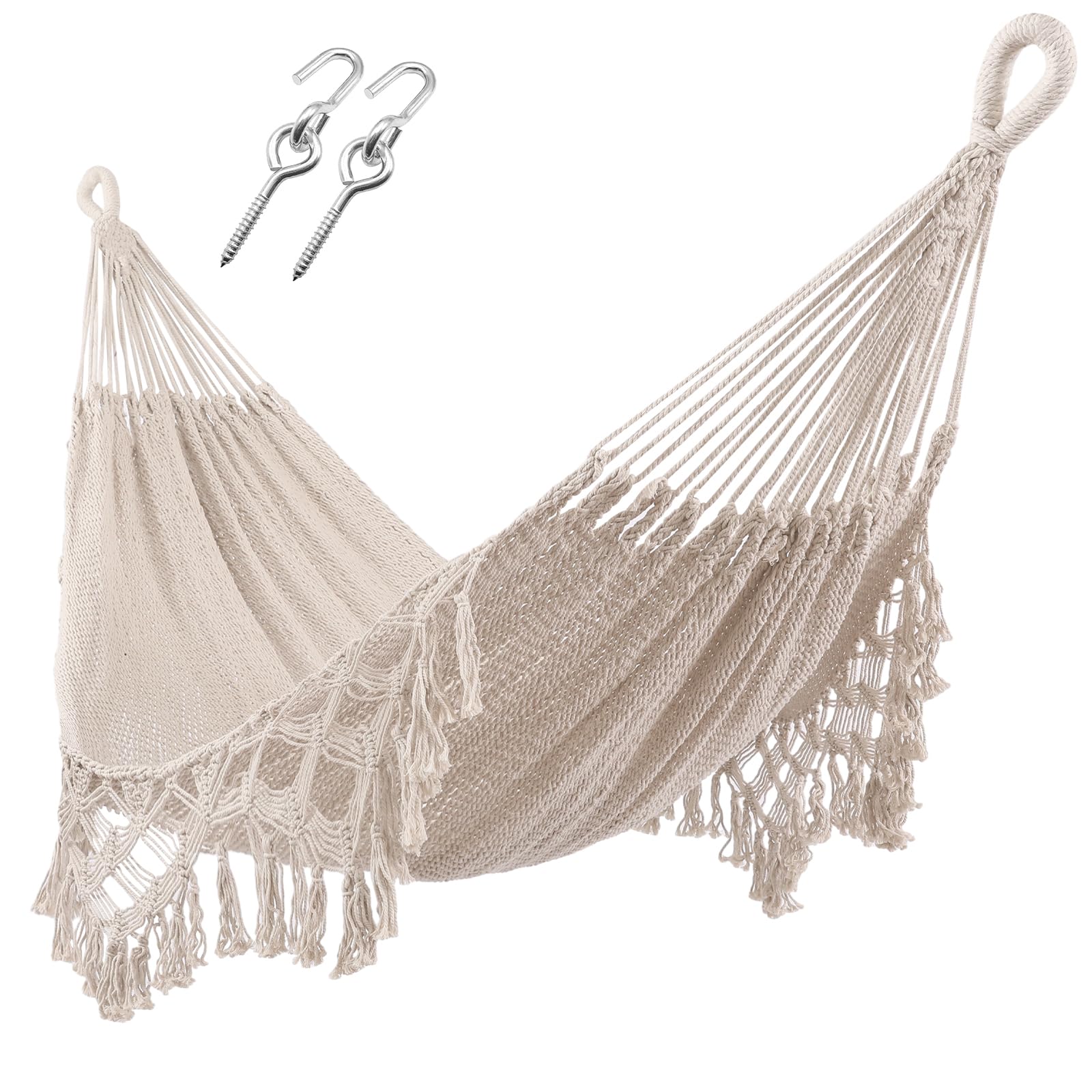 Amazon.com : ZEAN Handwoven Hammock with Tassels by Thick Cotton Rope ...