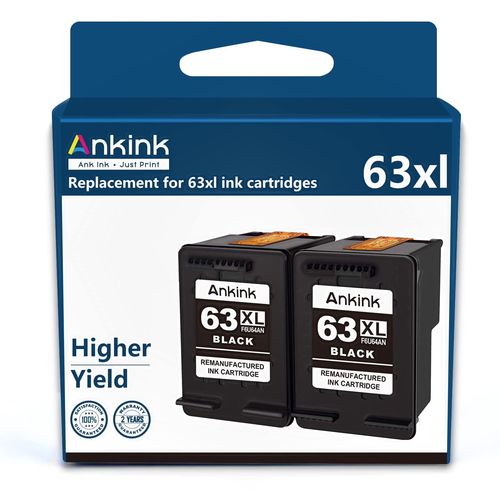 Ankink Higher Yield 63XL Black Ink Cartridges 2 Pack Replacement for HP ...