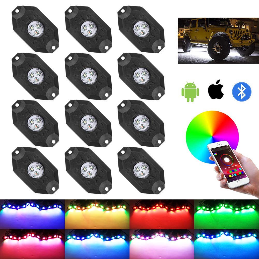 Buy RGB Led Rock Lights 12 Pods Kit with Turn Signal Light Red Brake ...