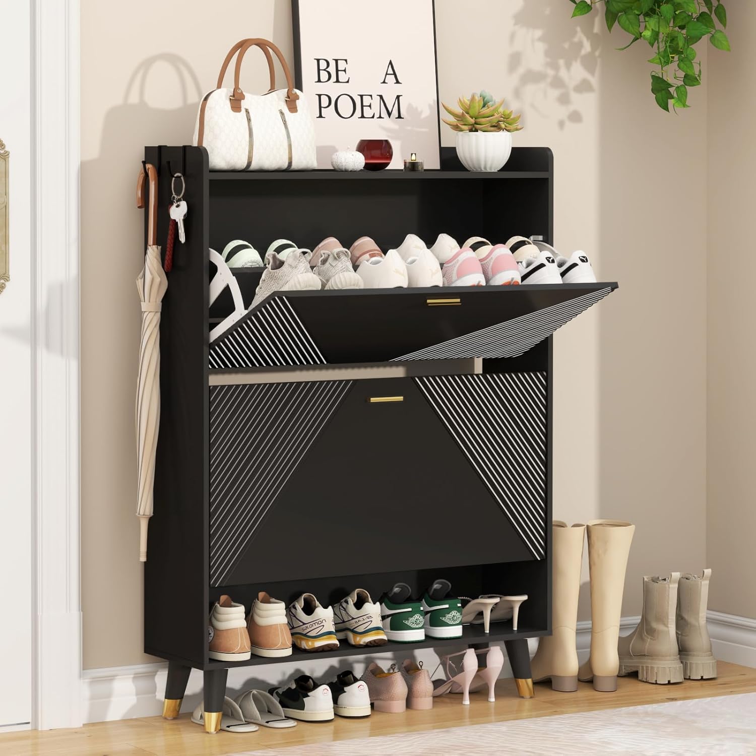 Amazon.com: howcool Shoe Storage Cabinet with 2 Flip Drawers, Slim ...