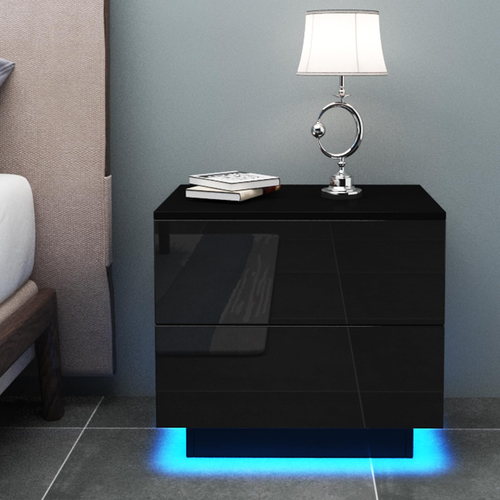 Dripex Bedside Table with RGB Light, High Gloss Front Side, Bedside ...