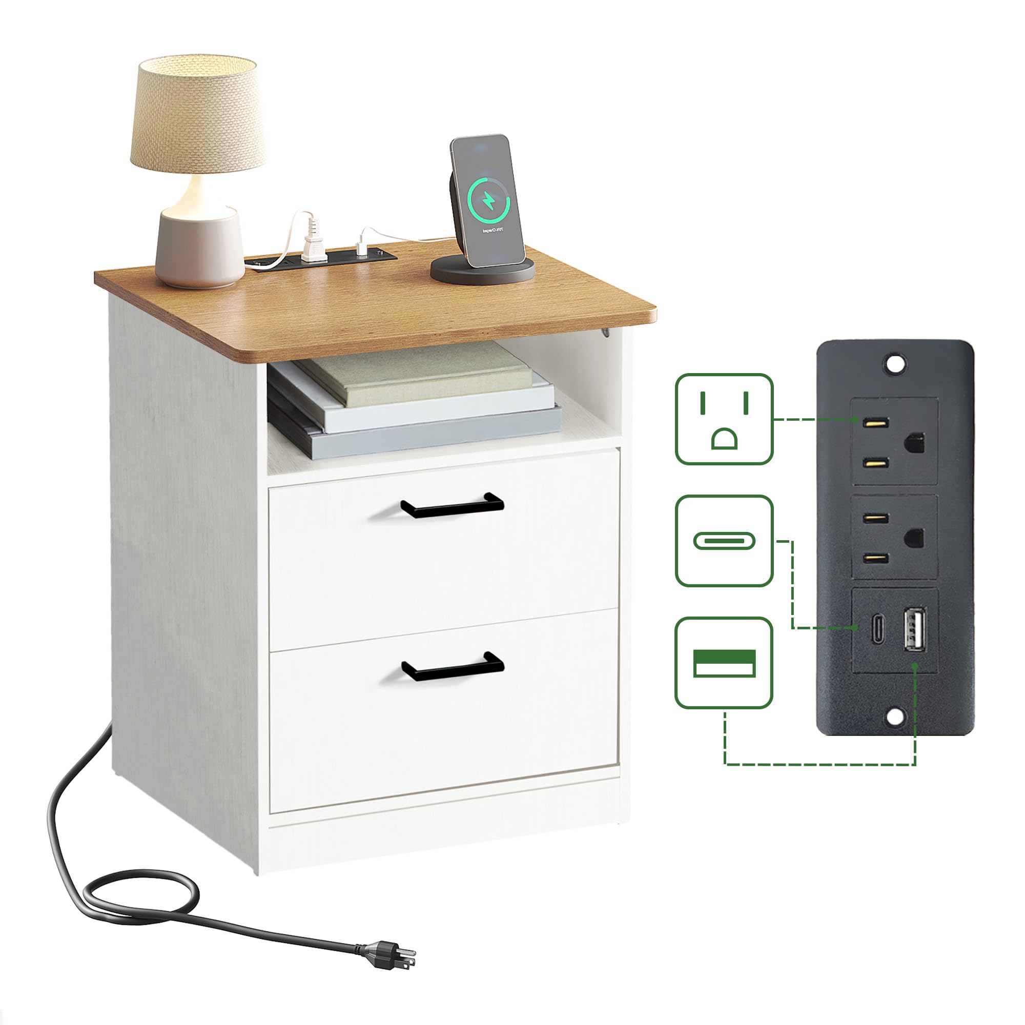 Amazon.com: ODIKA Everyday Side Table with Fast Charging Station - USB C Cable Fast Charging ...