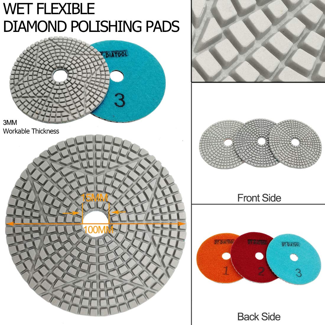 Snapklik.com : DT-DIATOOL Diamond 3 Step Polishing Pads 4 Inch For ...