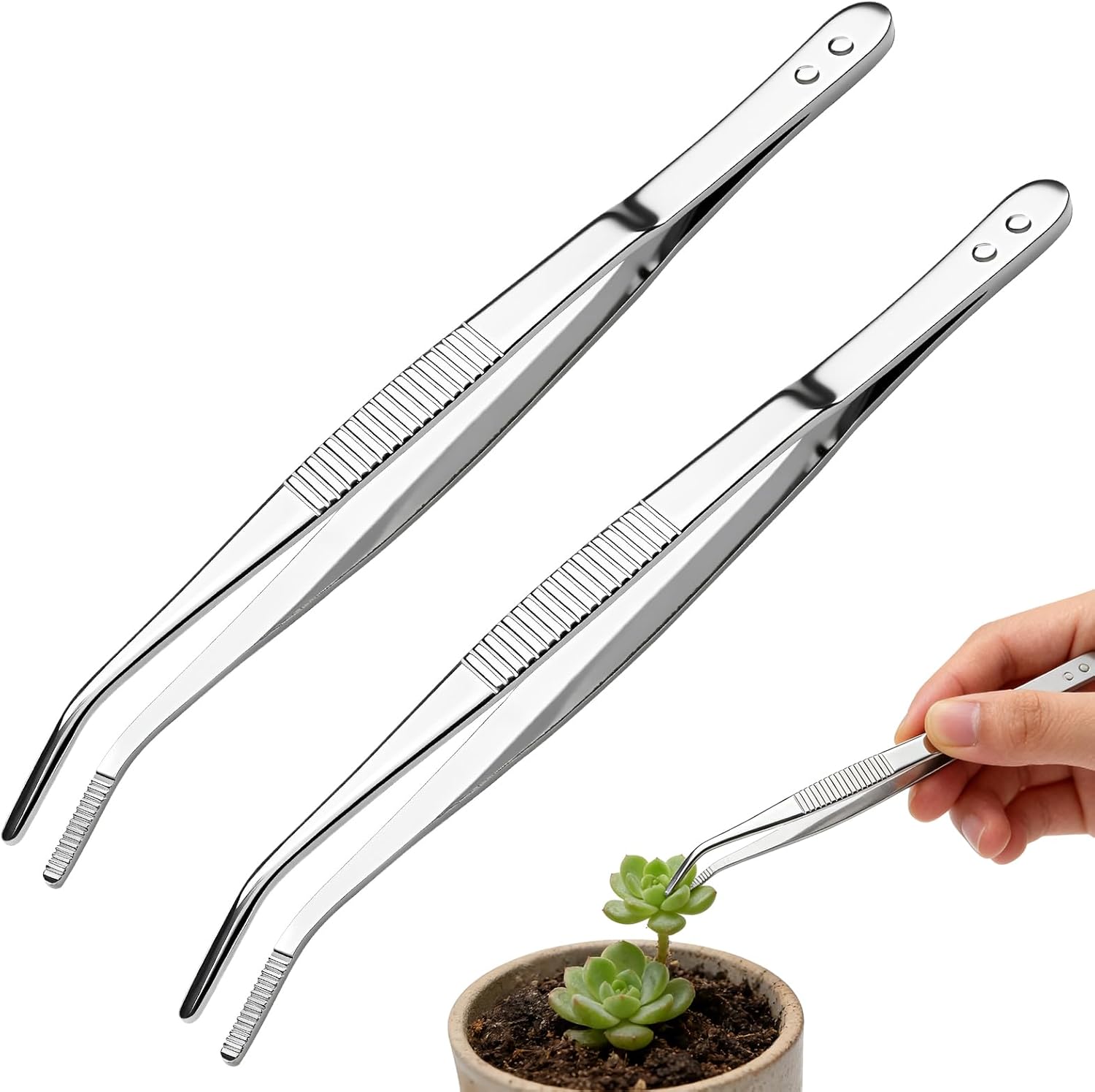 2PCS Stainless Steel Tweezers, Bent Tip Tweezers, Precision Sewing ...