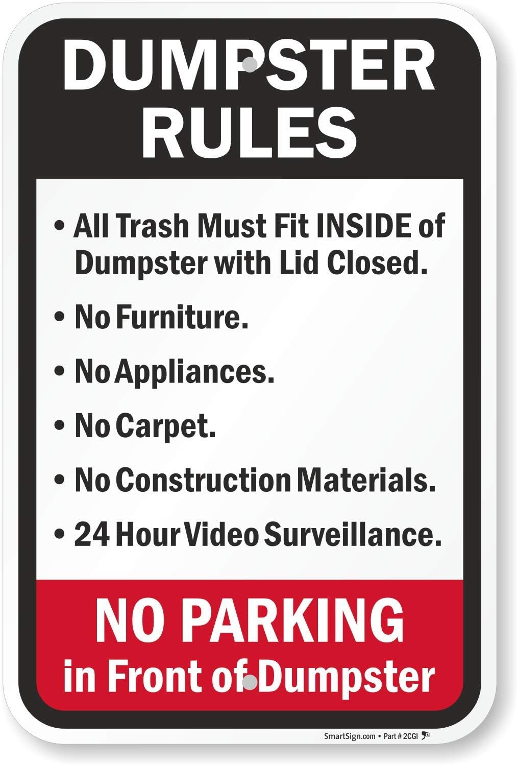 Amazon.com: SmartSign "Dumpster Rules Sign | 12" x 18" Aluminum ...