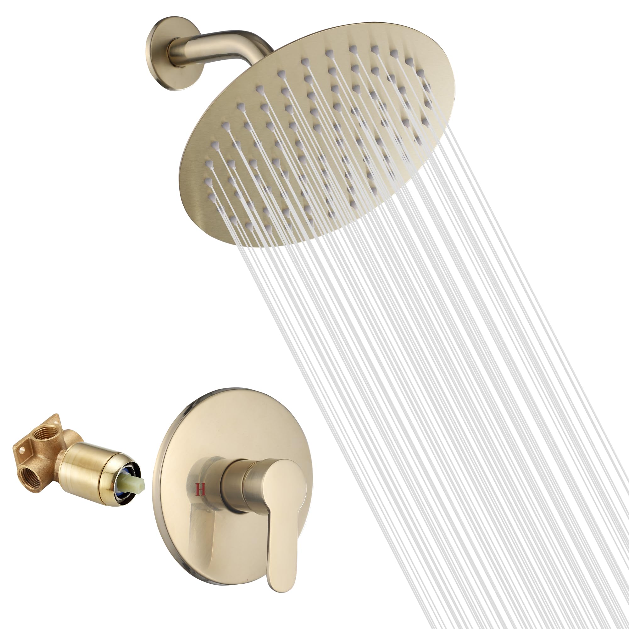 Brushed Gold Shower Faucet GGStudy Single Function Shower Trim Kit with ...