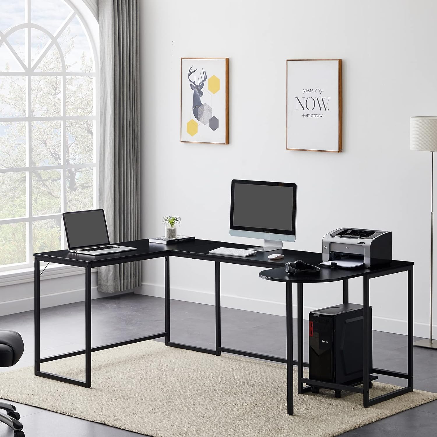 Amazon.com: 78.7" computer desk, U-Shaped Computer Industrial Corner ...