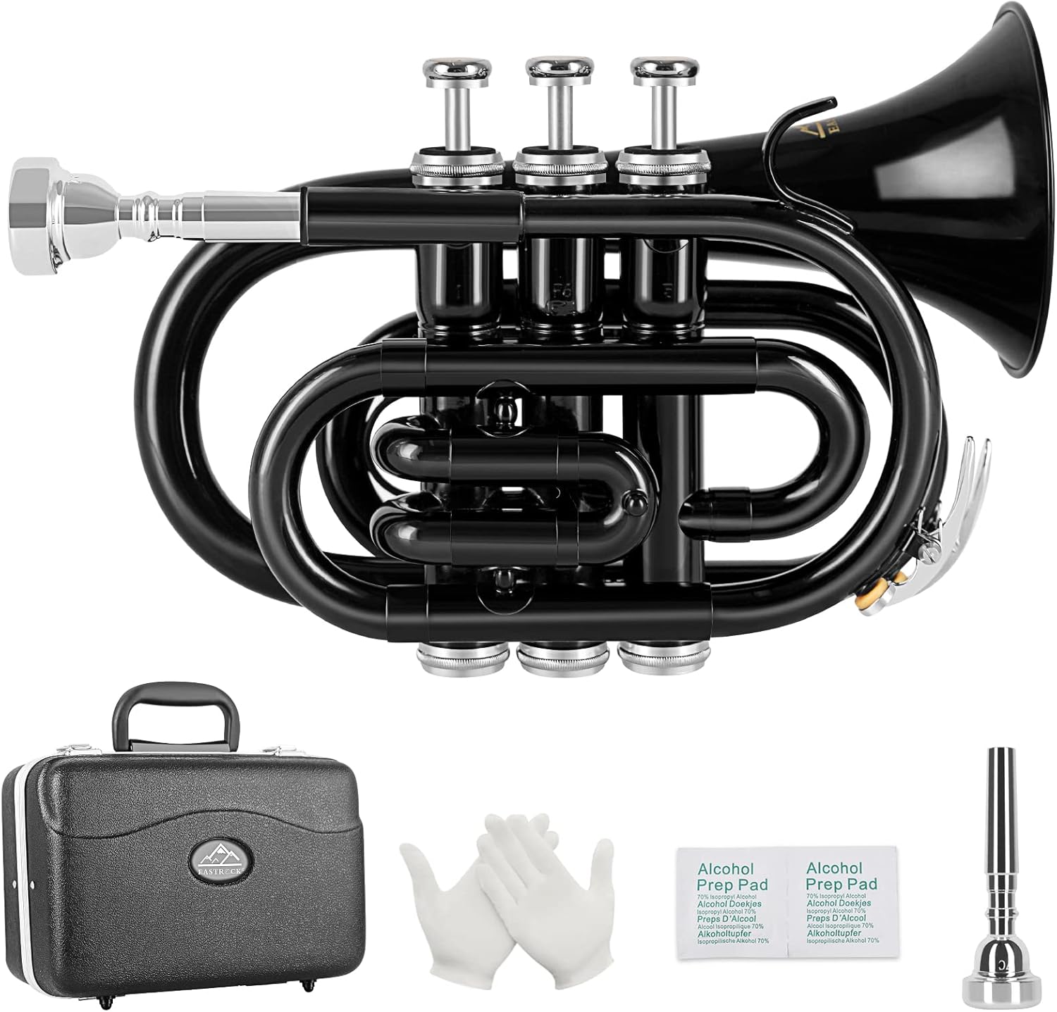 Amazon.com: EASTROCK Pocket Trumpet Brass Bb Trumpet with 7C Mouthpiece ...