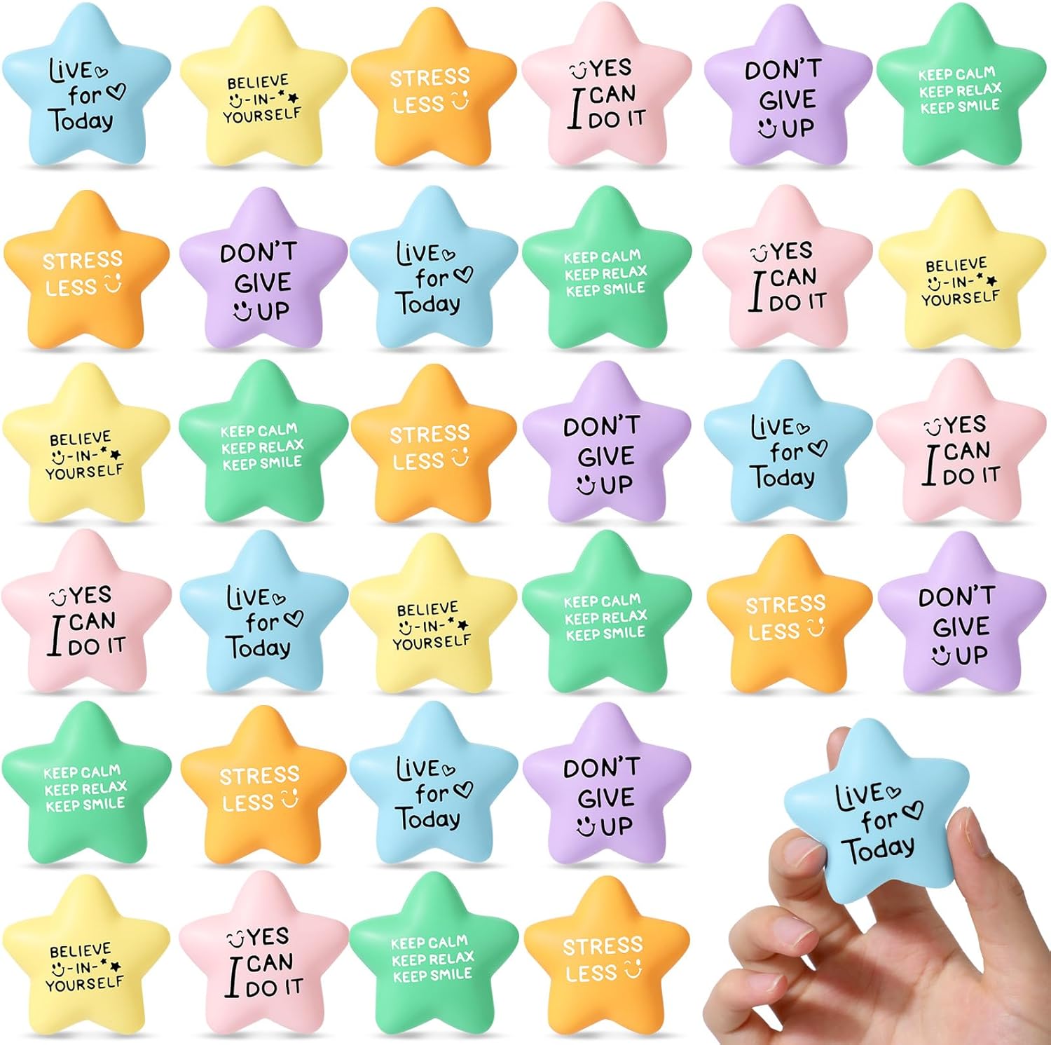Amazon.com: Libima 30 Pcs Motivational Star Stress Balls for Kids and ...